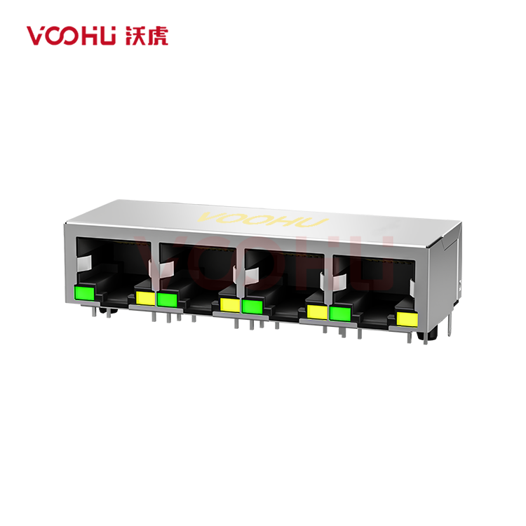 SYT114Q066AA2A1D 90° 1*4 Tab-DOWN 100/1000BASE LED G/Y DIP RJ45