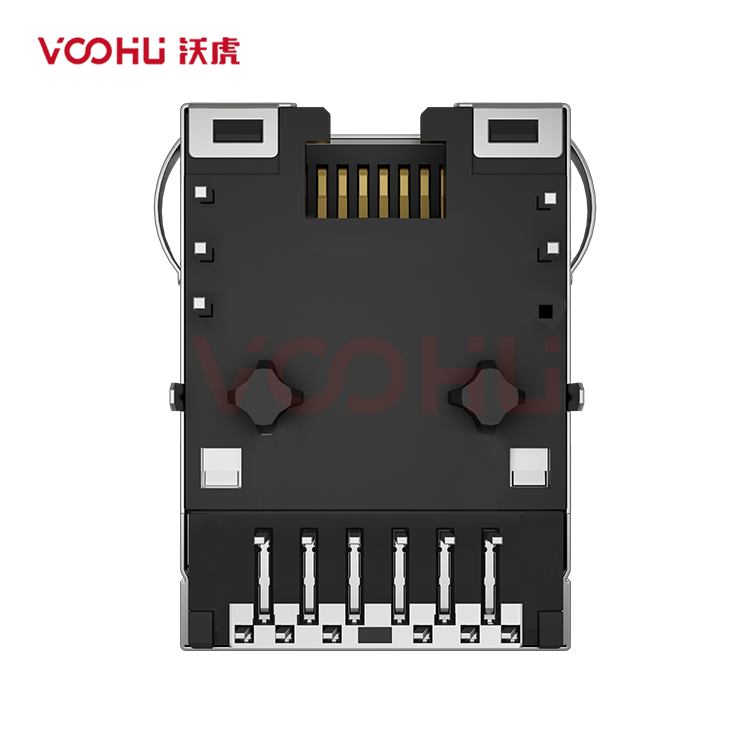 SYT1611Q008FA1A10DB057 90 ° 1 * 1 Tab - Down 100/1000base LED Y / G Dip RJ45 (profil bas)