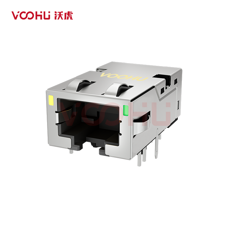 SYT1611Q008FA1A10DB057 90 ° 1 * 1 Tab - Down 100/1000base LED Y / G Dip RJ45 (profil bas)