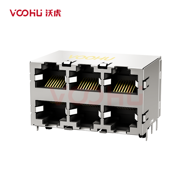 SYT59212388HWA1DY1A062 90 ° Insertion latérale 2 * 3 TAB UP / DOWN TABS SHIELD TABS RJ45