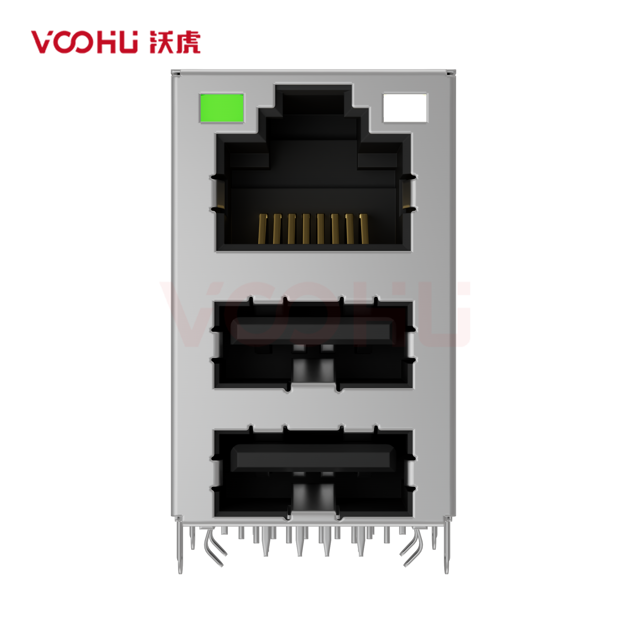 SYT711Q009AE3RWD080 90°1*1 TAB UP LED G/GY DIP 1000BASE RJ45+双USB2.0