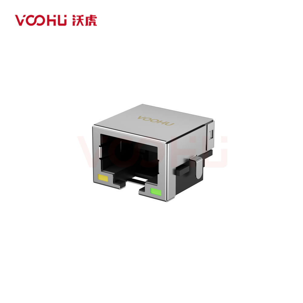 SYTCB42F1188AB1W6DB9154 90 ° Insertion latérale 1 * 1 Onglet Down LED Y / G DIP RJ45 Connecteur ...